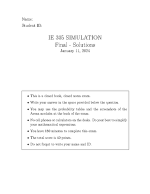 Term project - Fall 2023-24 - IE 305 Simulation - Term project Posted ...