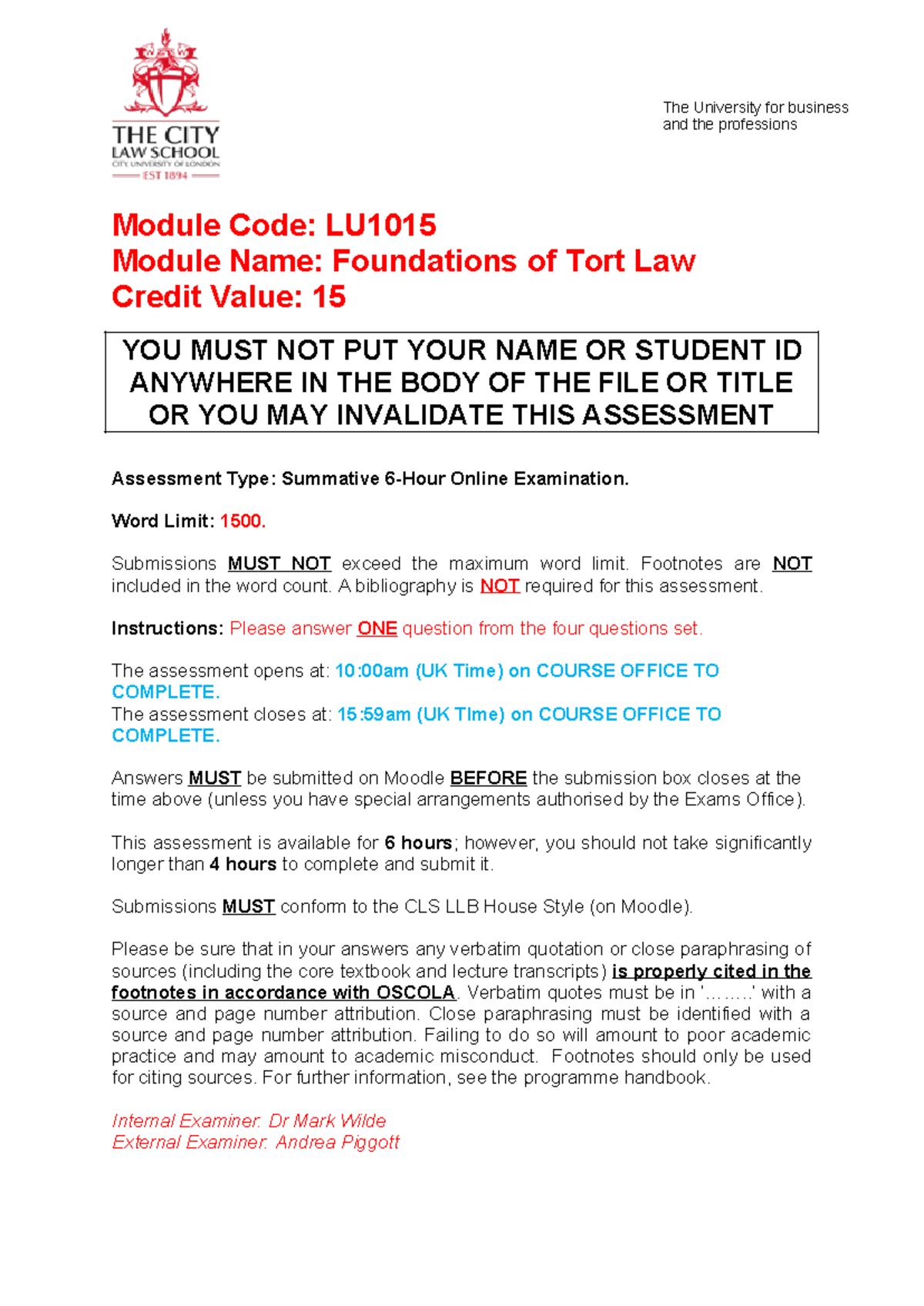 Foundations Tort Main (2) (22-3) - Module Code: LU Module Name: Foundations of Tort Law Credit ...