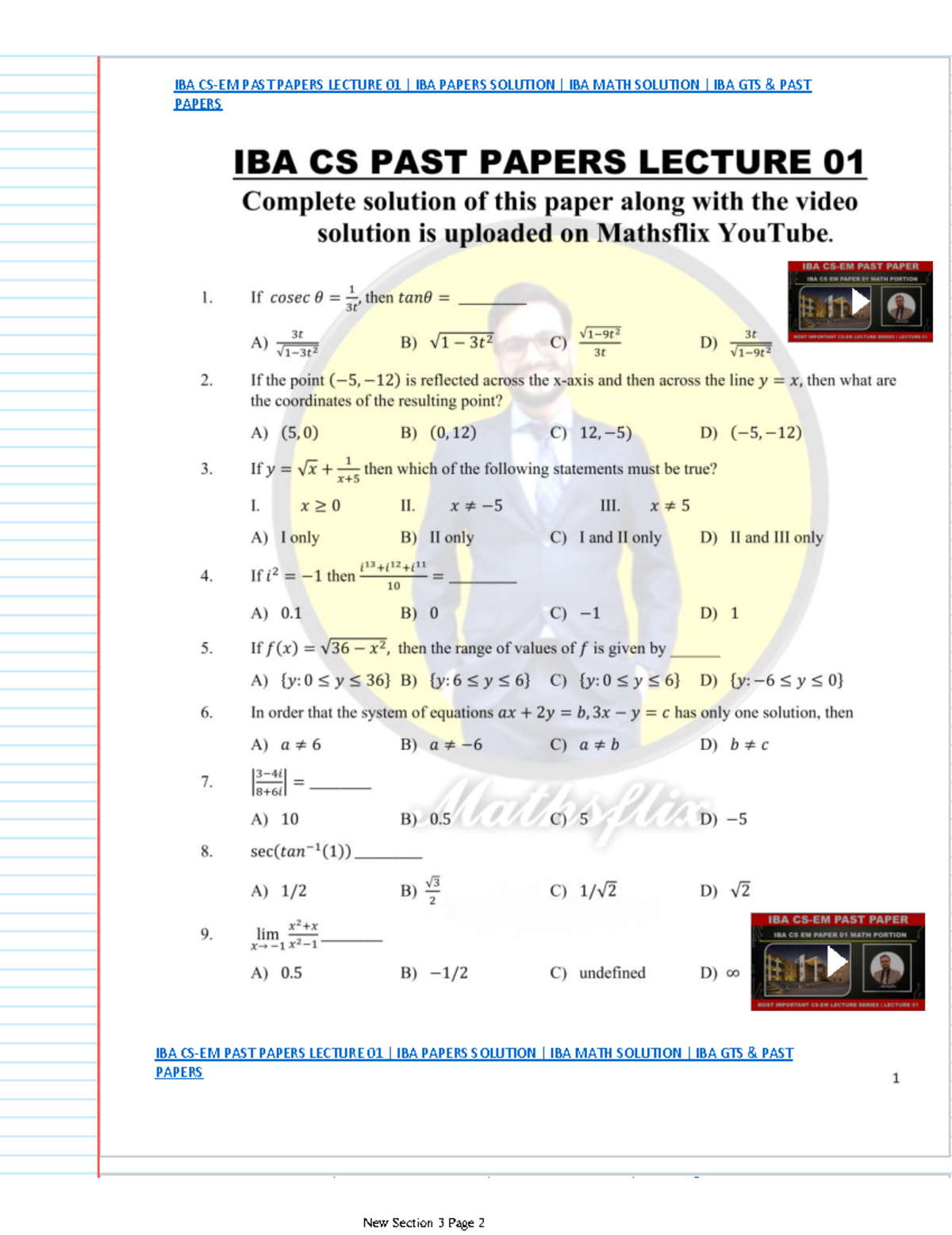 IBA CS Paper 01 - PAPERS IBA CS-EM PAST PAPERS LECTURE 01 | IBA PAPERS ...