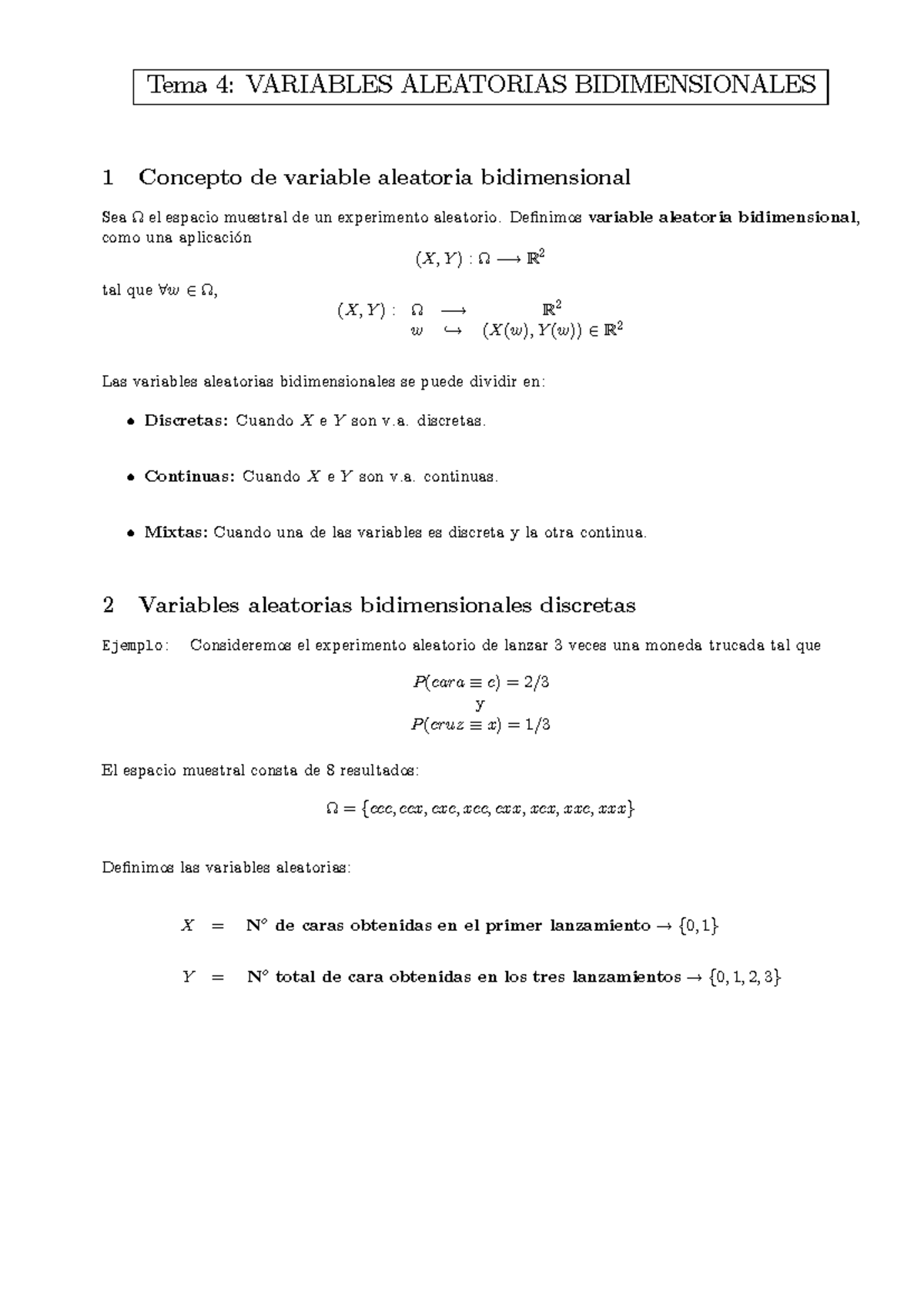 Modulo II V - variables aleatorias - Tema 4: VARIABLES ALEATORIAS BIDIMENSIONALES 1 Concepto de ...
