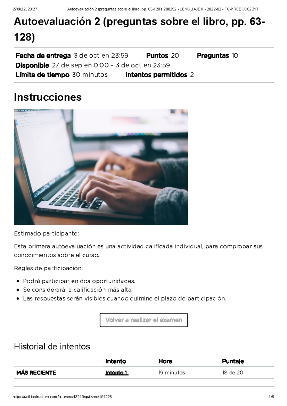 Autoevaluación 2 - Evaluación de lenguaje II - Autoevaluación 2 (preguntas sobre el libro, pp ...