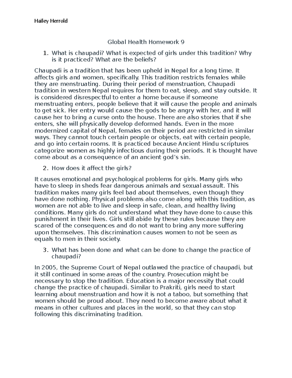 Global Health Homework 9 - Hailey Herrold Global Health Homework 9 What ...