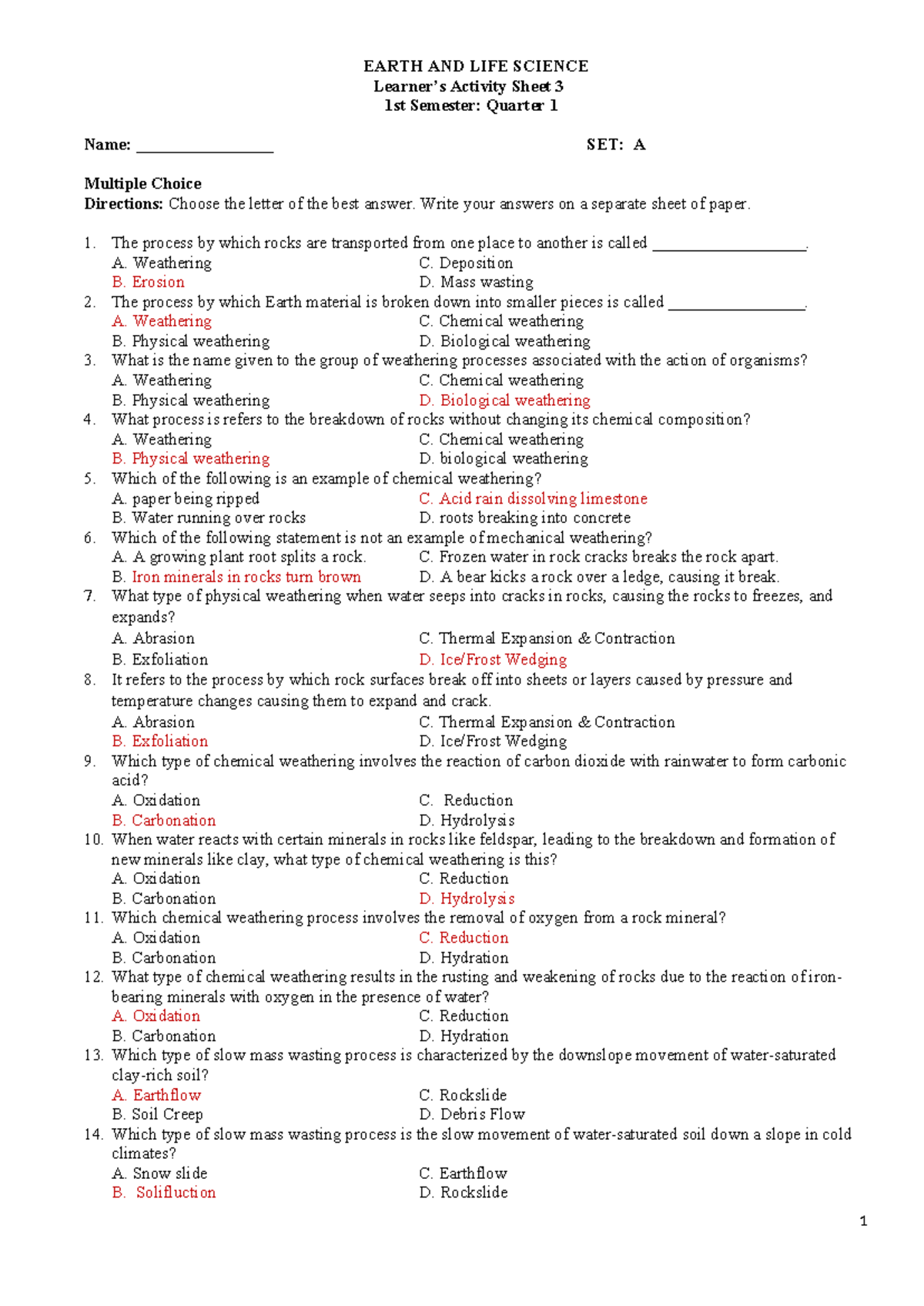 QUIZ Module 3 - 4 Exogenic process - EARTH AND LIFE SCIENCE Learner’s ...