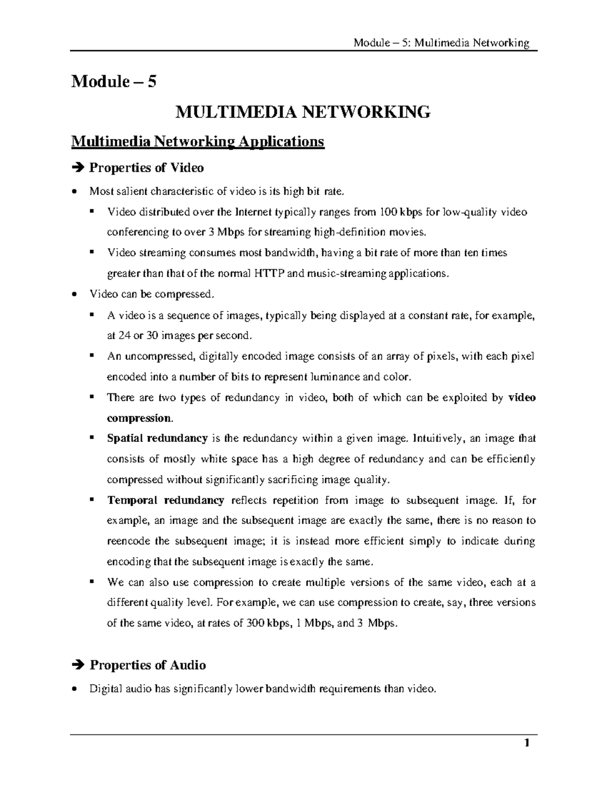 CNS Module 5 Notes - Module – 5 MULTIMEDIA NETWORKING Multimedia ...