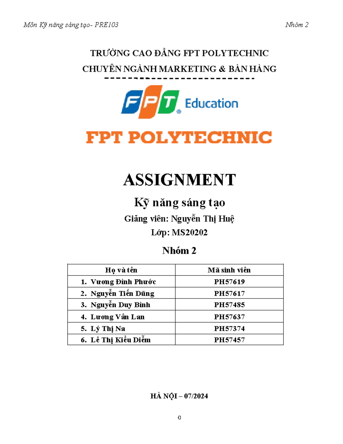 Assignment Nhóm 2- Môn KNST - TRƯỜNG CAO ĐẲNG FPT POLYTECHNIC CHUYÊN NGÀNH MARKETING & BÁN HÀNG ...