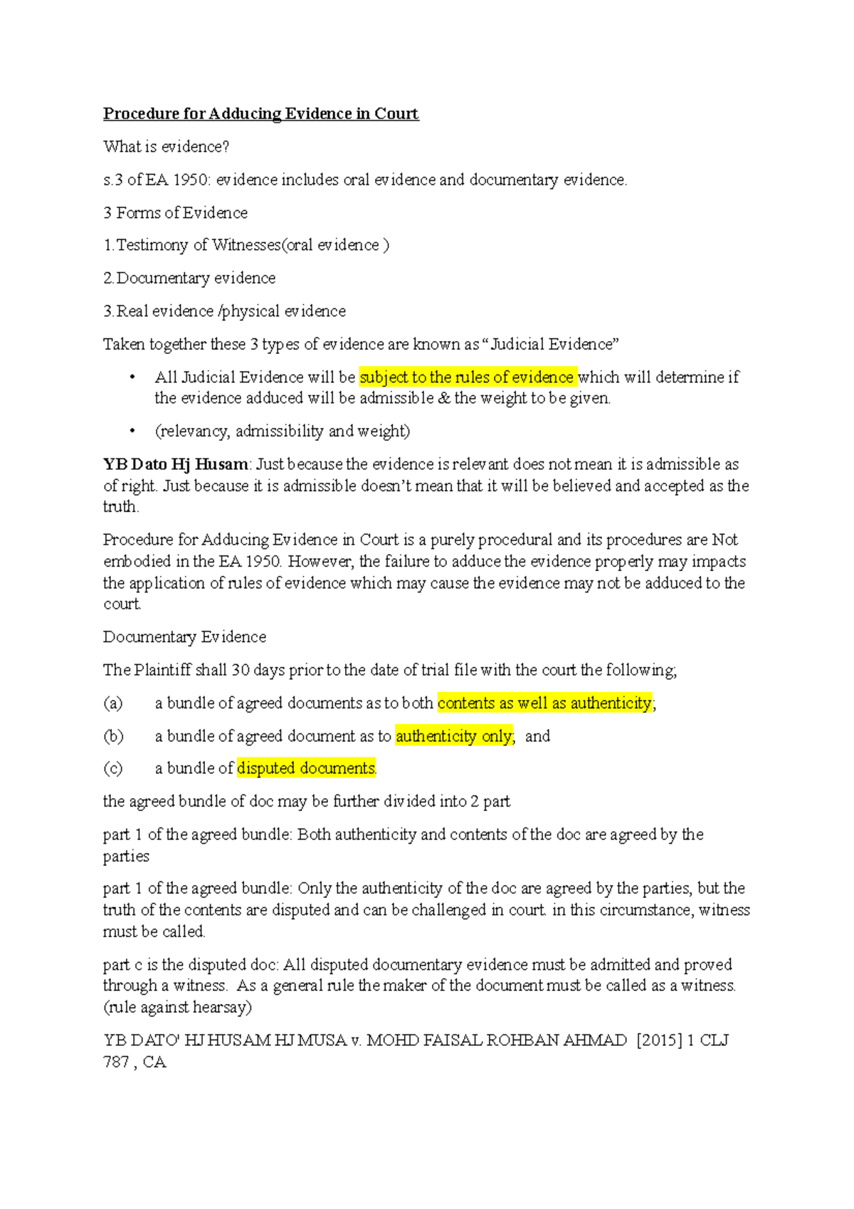 Procedure for Adducing Evidence in Court - 3 Forms of Evidence 1 of ...