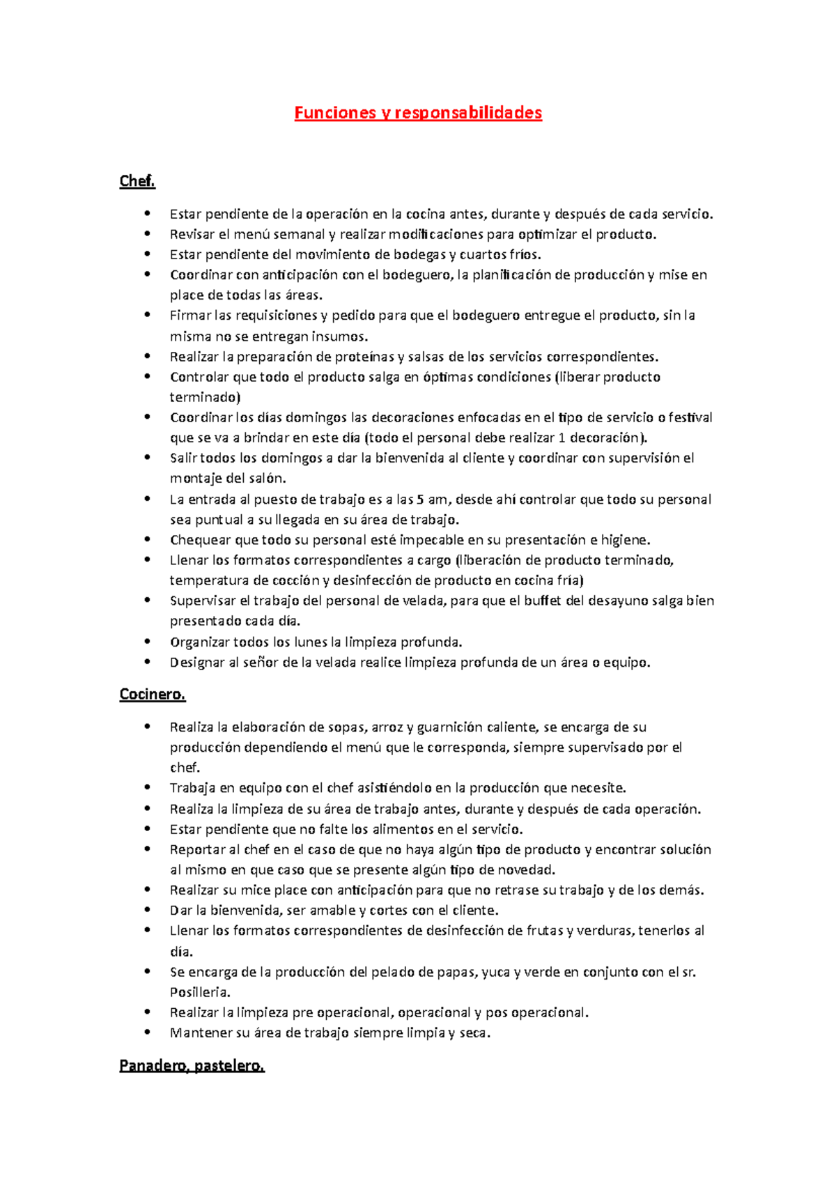 Funciones Y Responsabilidades - Funciones y responsabilidades Chef ...