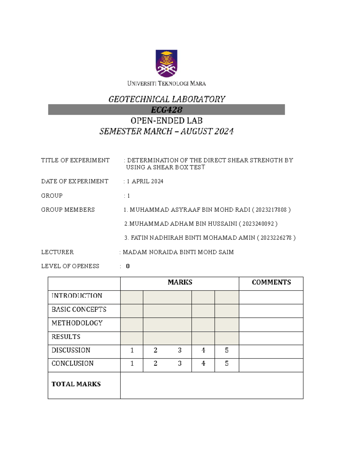 2A1A LAB 4 group 1 ecg428 mac24⁴ - TITLE OF EXPERIMENT : DETERMINATION ...
