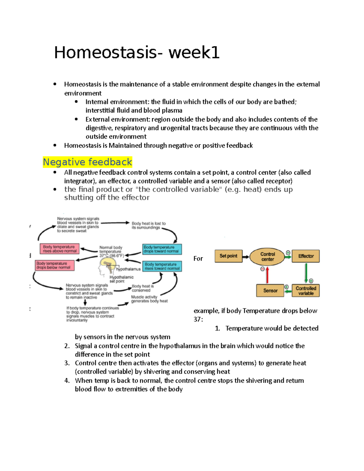 Module 1 - physiology notes - Homeostasis- week Homeostasis is the ...