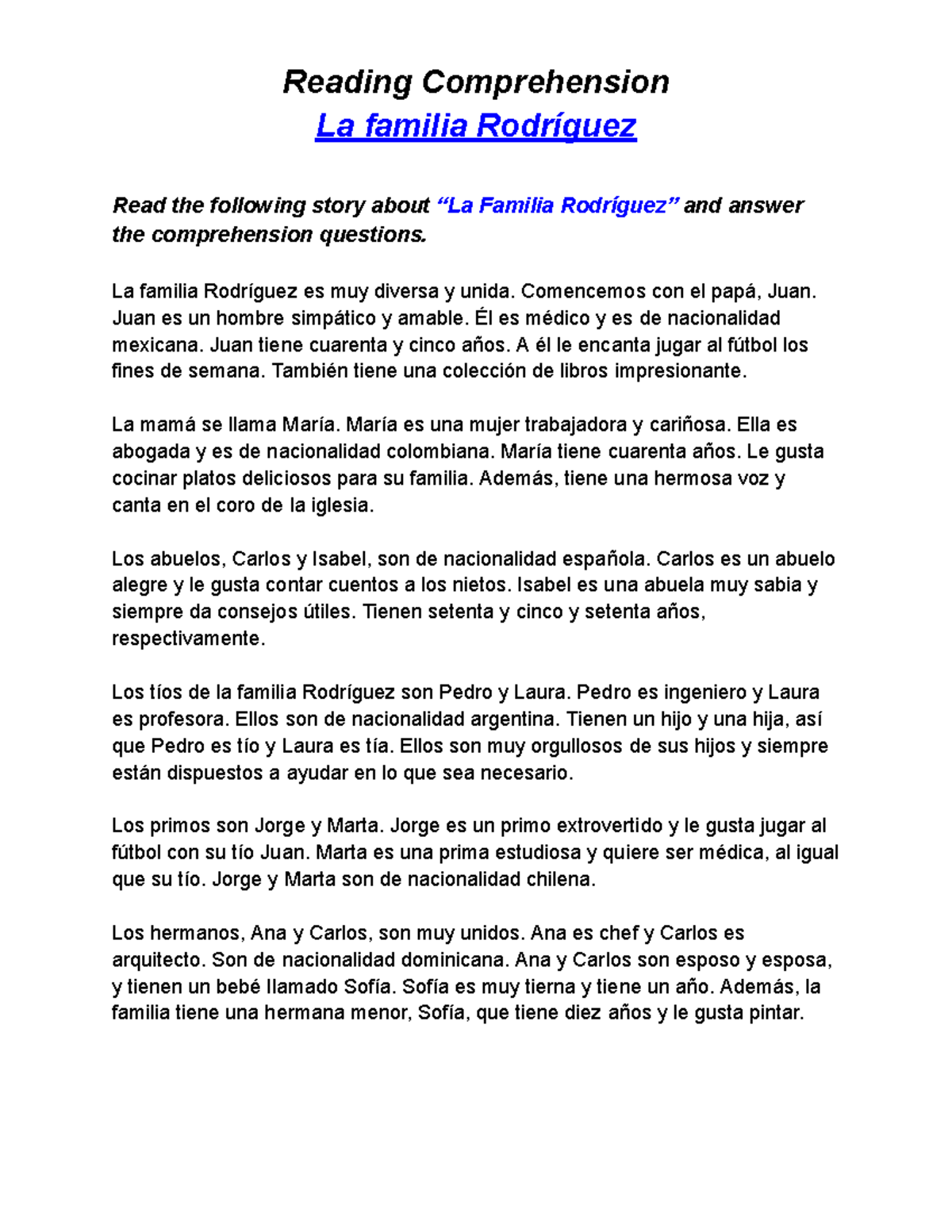 Iconoriginal - asdddddd - Reading Comprehension La familia Rodríguez ...
