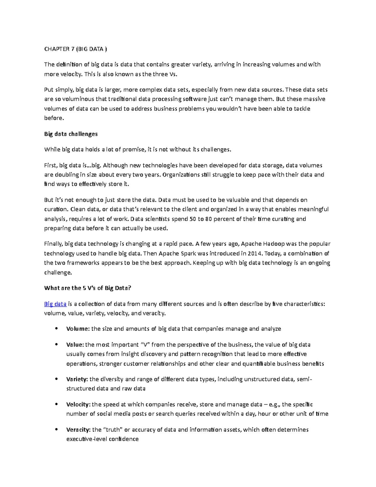 Chapter 7 big data - book - CHAPTER 7 (BIG DATA ) The definition of big ...