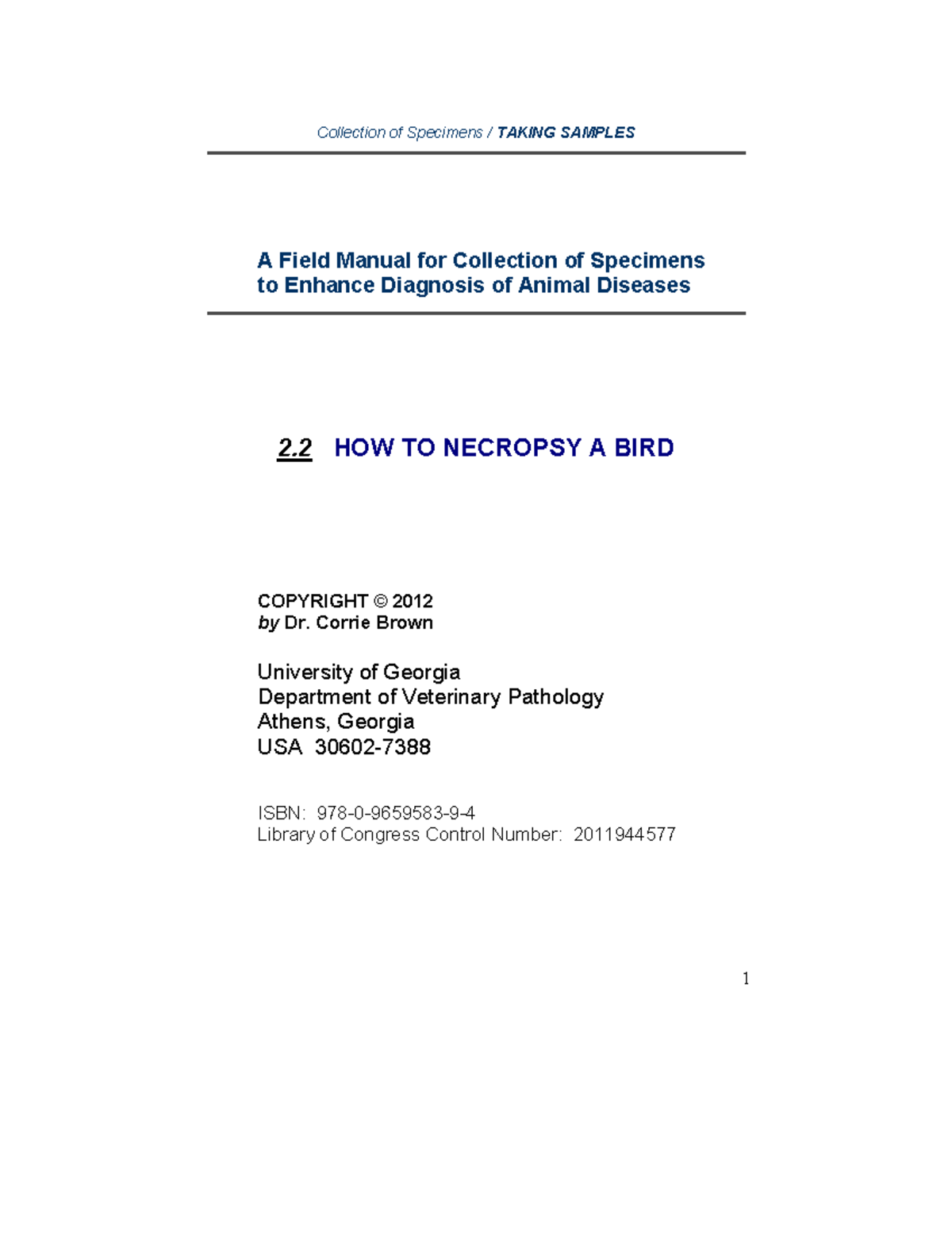 How to necropsy a bird - Lecture notes all - Collection of Specimens ...