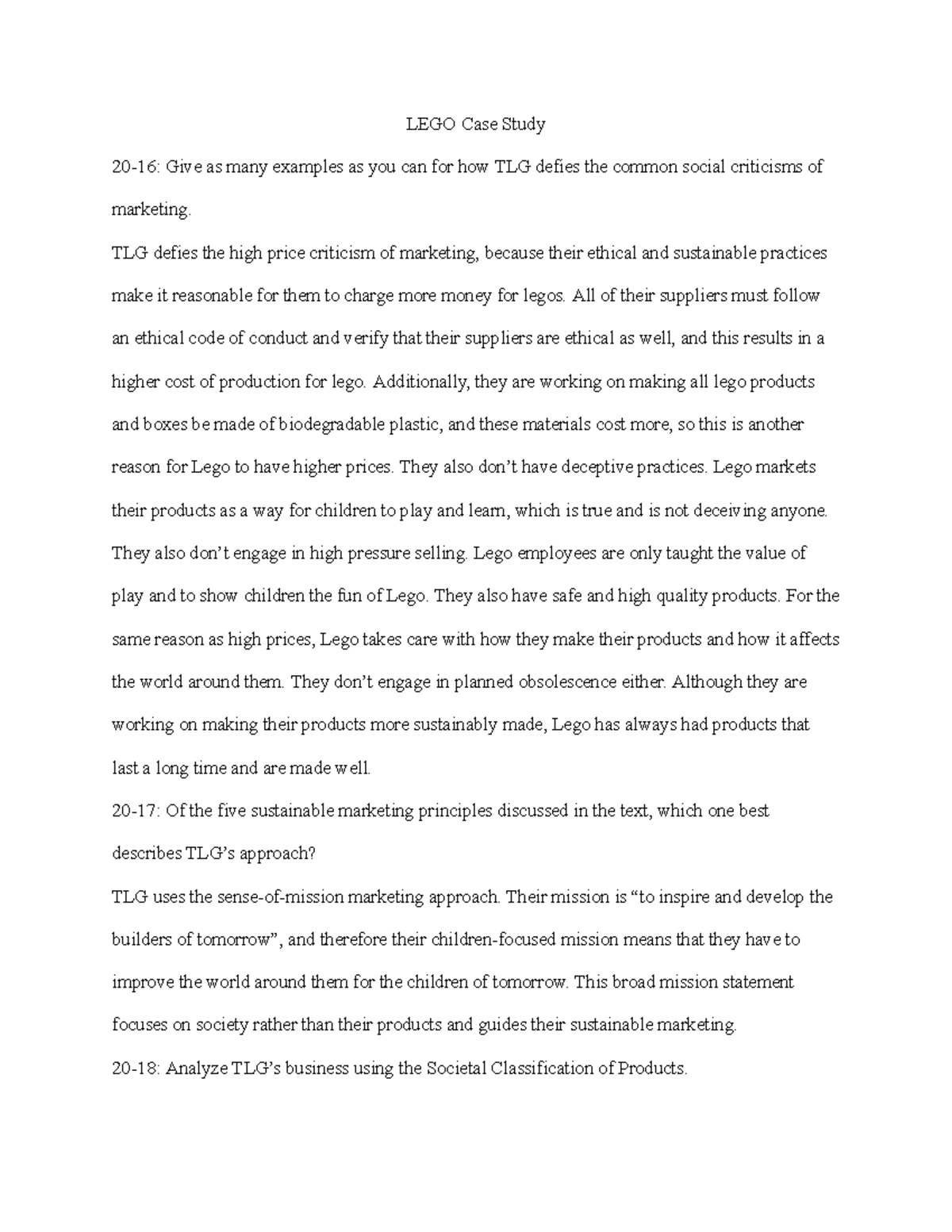 LEGO case study - Google Docs - LEGO Case Study 20-16: Give as many ...