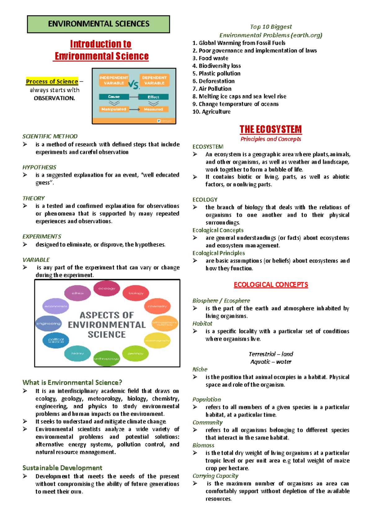 Envisci- Lectures - Summary Environmental Geology - Introduction to ...