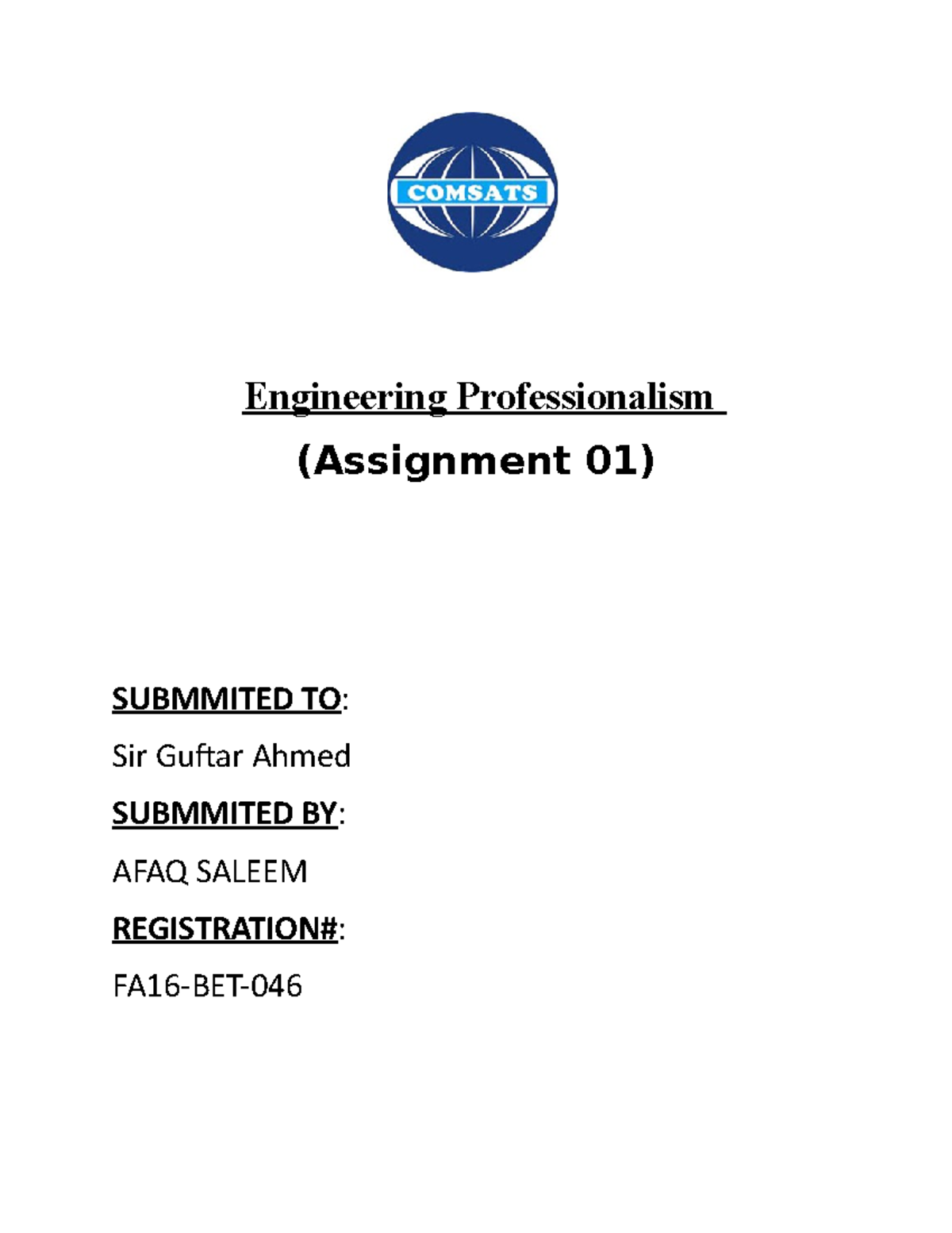 ENG Professionalism Assignment 1 (FA16-BET-046) - Engineering ...