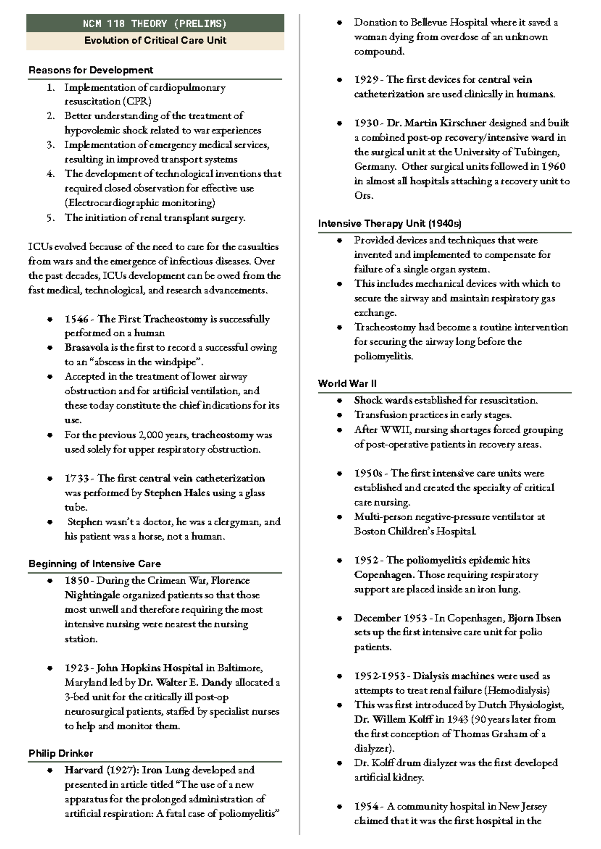 NCM118 Theory (Prelims) Critical Care Unit - NCM 118 THEORY (PRELIMS ...