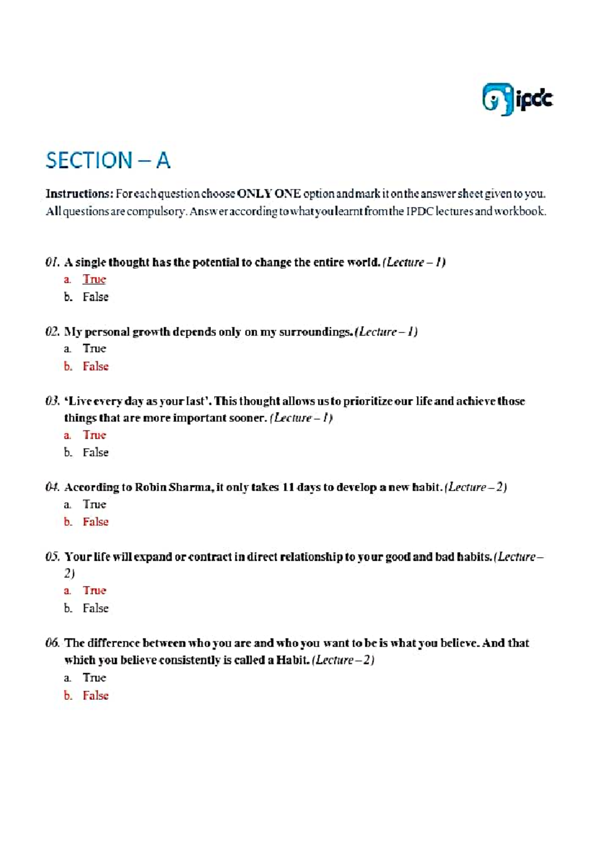 Ipdc.Baraiya - Ans of the - Integrated Personality Development - Studocu