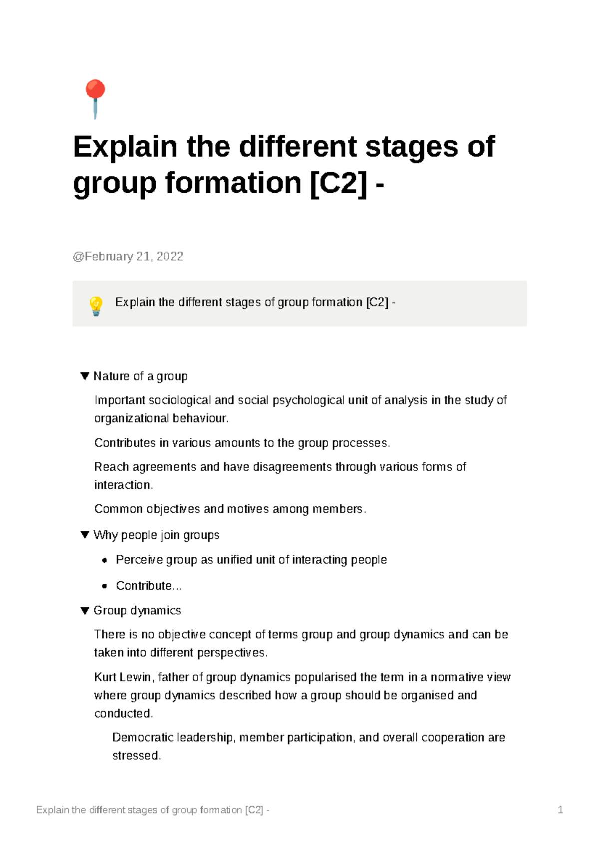 Explain the different stages of group formation C2 - Contributes in ...