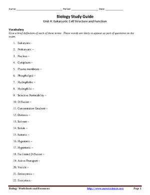 Eukaryotic Cell Structure and Function Study Guide - Biology Study ...