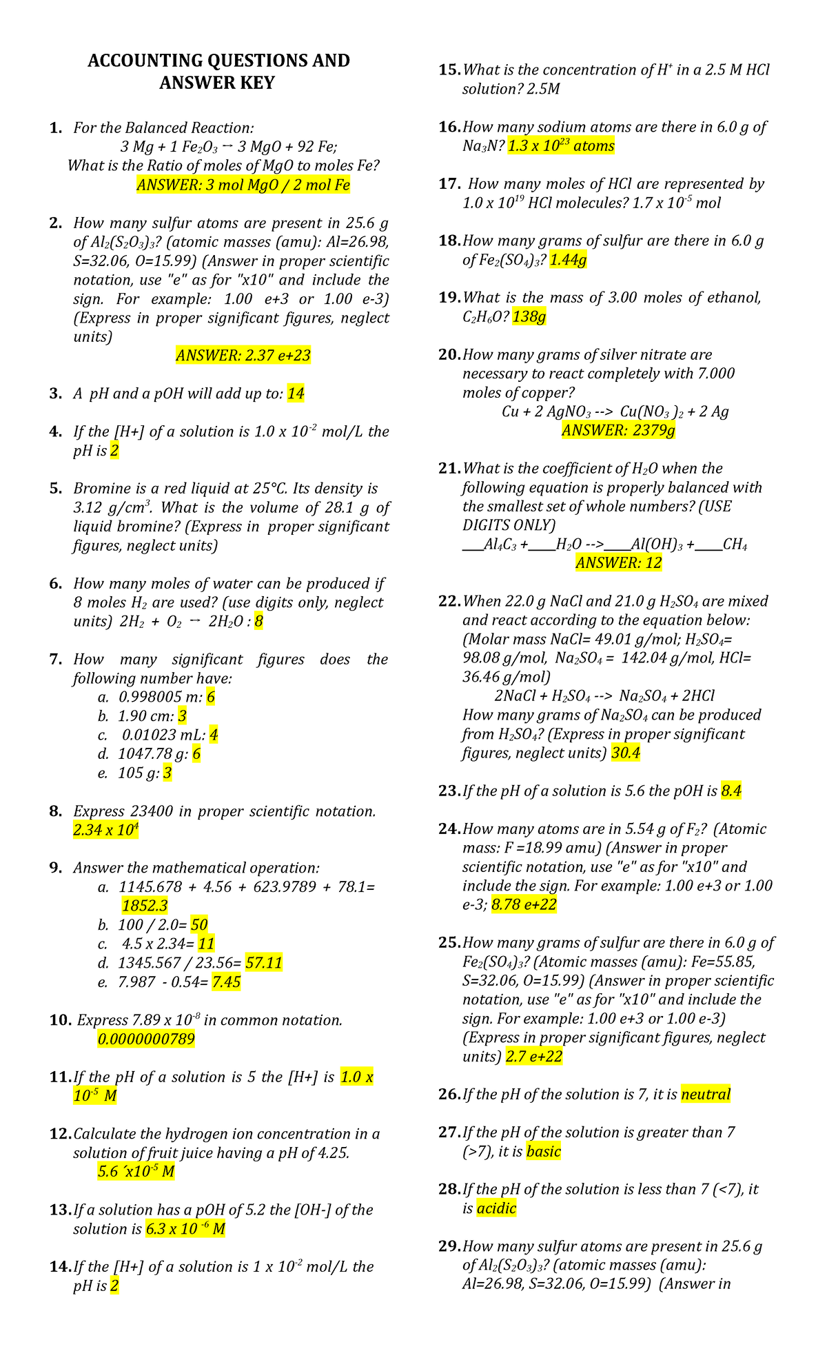 Accounting Questions And Answer Key - ACCOUNTING QUESTIONS AND ANSWER ...