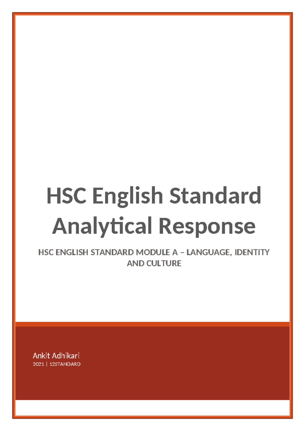 Module A Assessment Task - HSC English Standard Analytical Response HSC ...