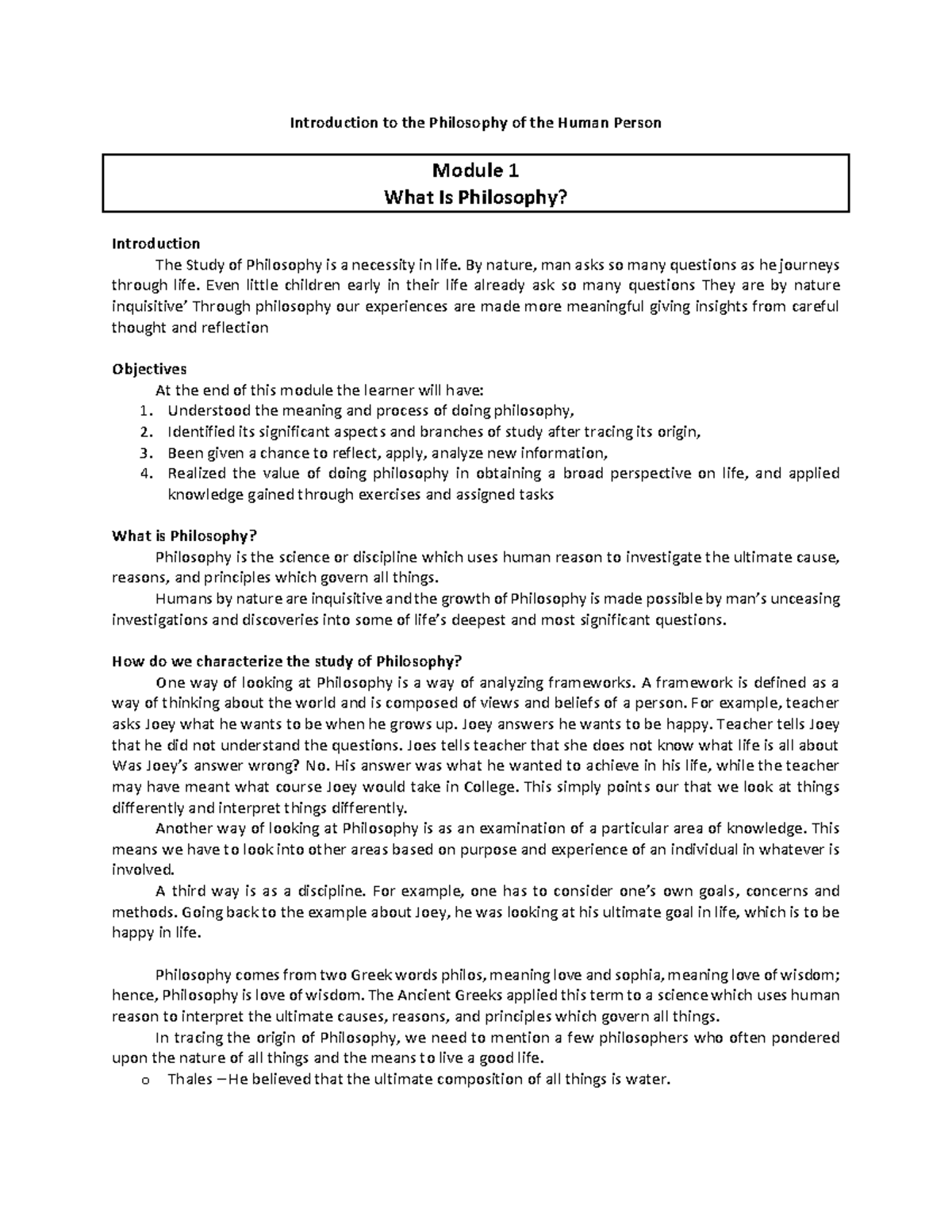 Intro to Philosophy Module 1 - Introduction to the Philosophy of the ...