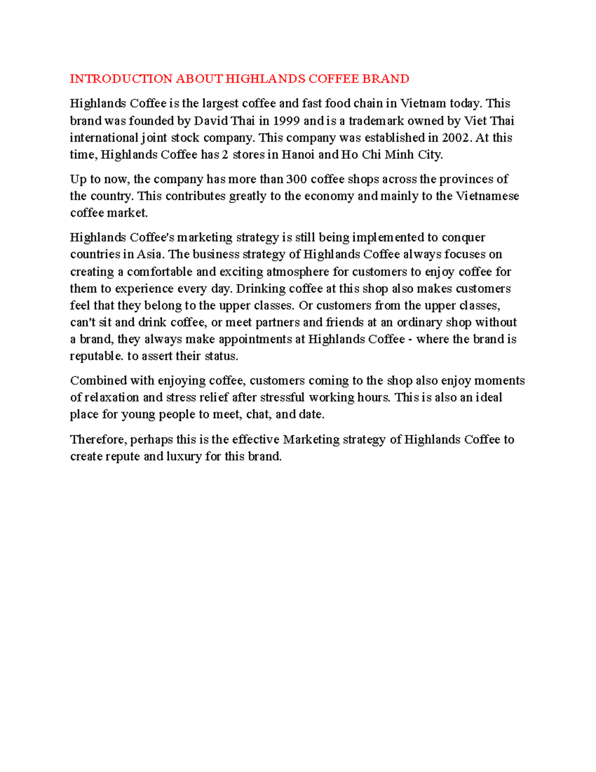 Introduction about Highlands Coffee - INTRODUCTION ABOUT HIGHLANDS ...