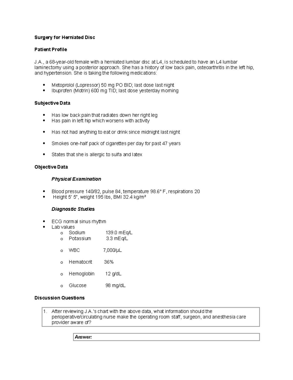 Intraoperative Case Study and Questions - Student Copy - Surgery for ...