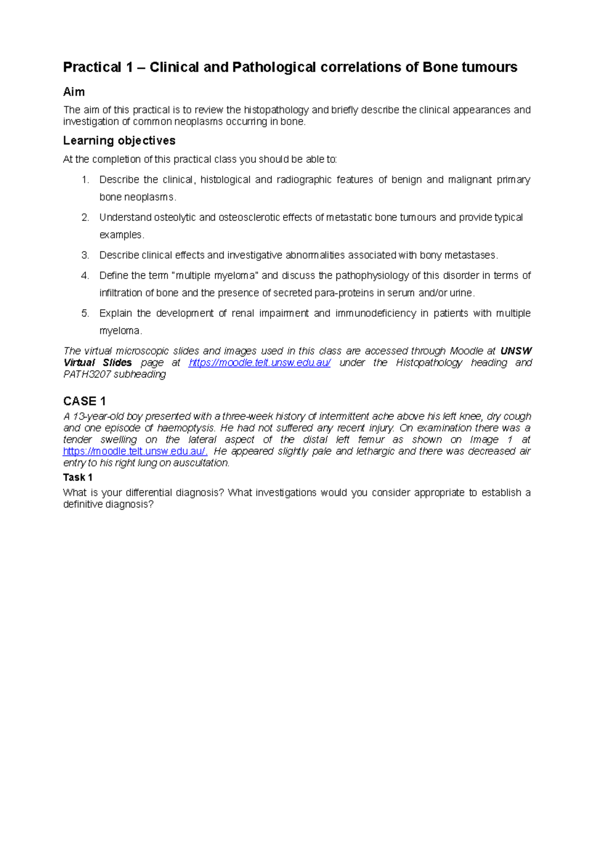 Practical 1 Worksheet Bone tumours - Practical 1 – Clinical and ...