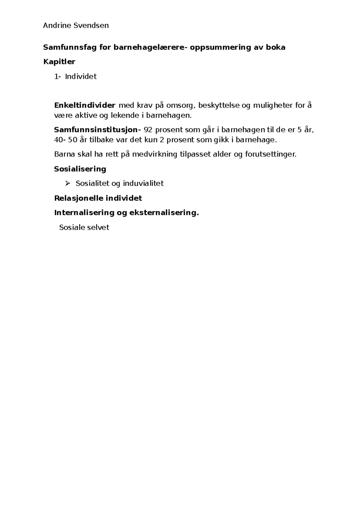 Samfunnsfag notater - Andrine Svendsen Samfunnsfag for barnehagelærere ...