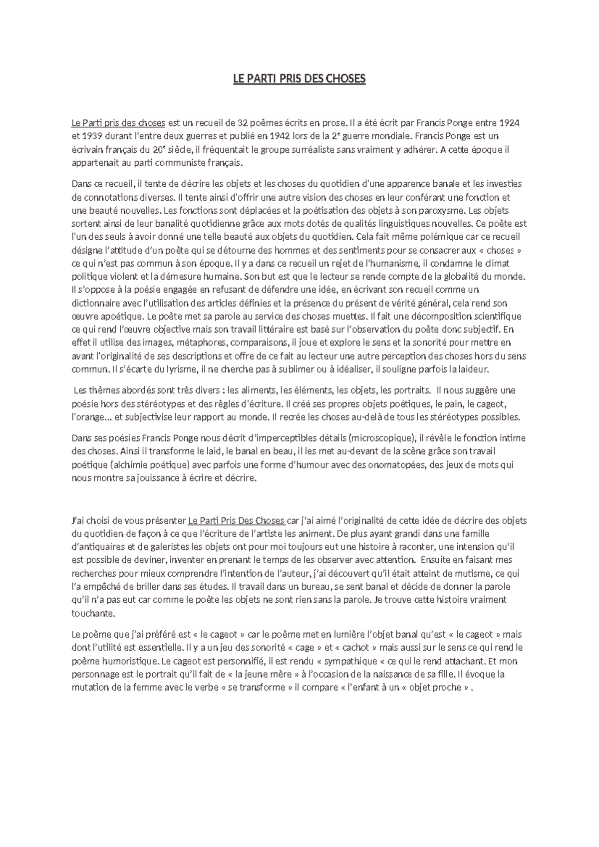 LE Parti PRIS DES Choses - LE PARTI PRIS DES CHOSES Le Parti pris des ...