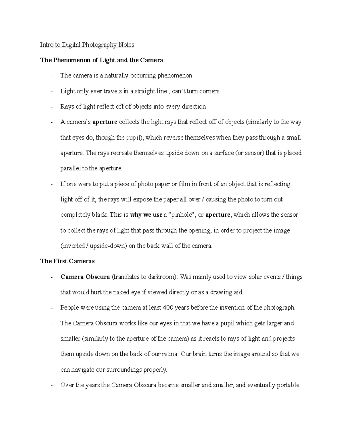 How do Cameras Work - notes from class - Intro to Digital Photography ...