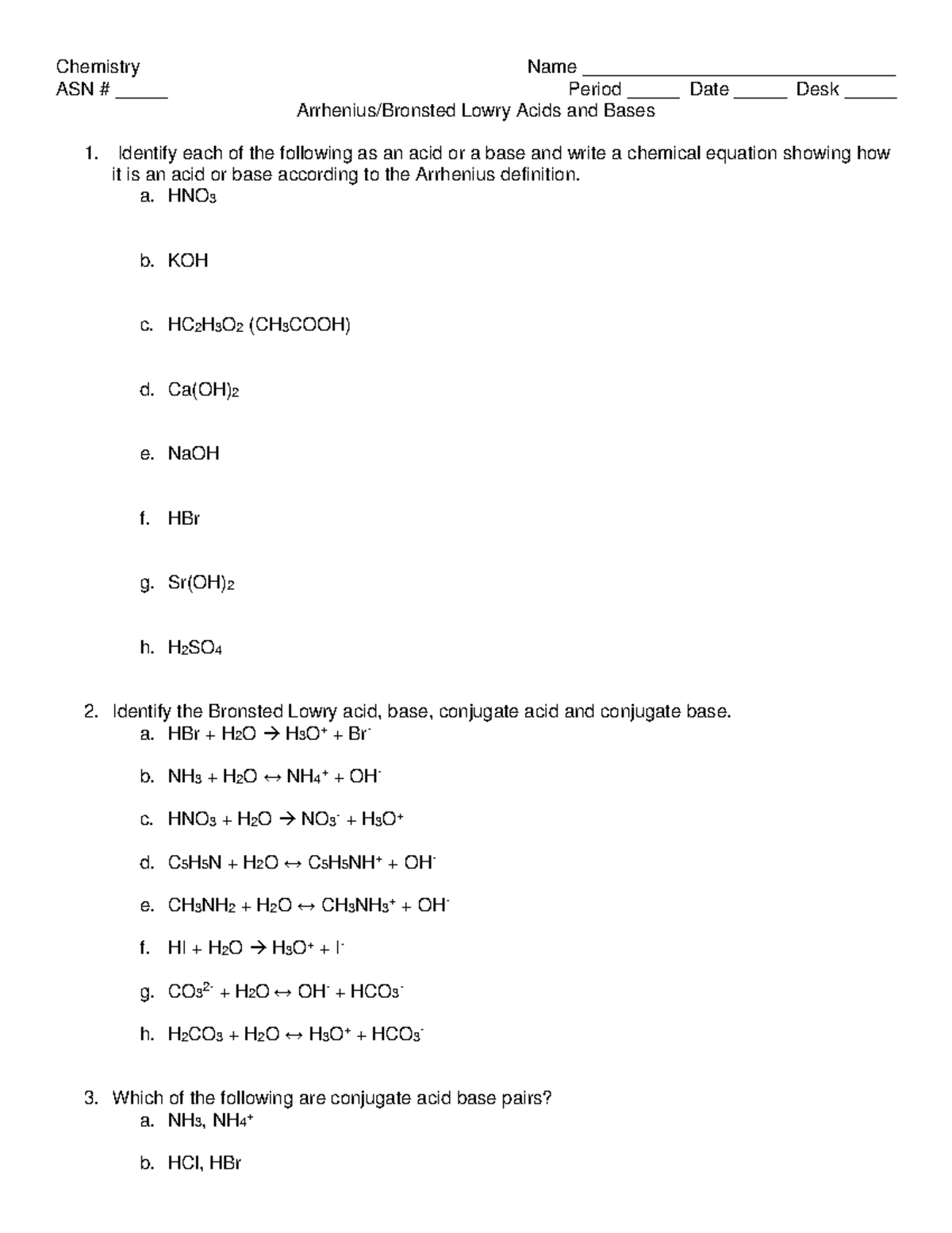 Arrhenius and BL acids and bases - Chemistry Name ...