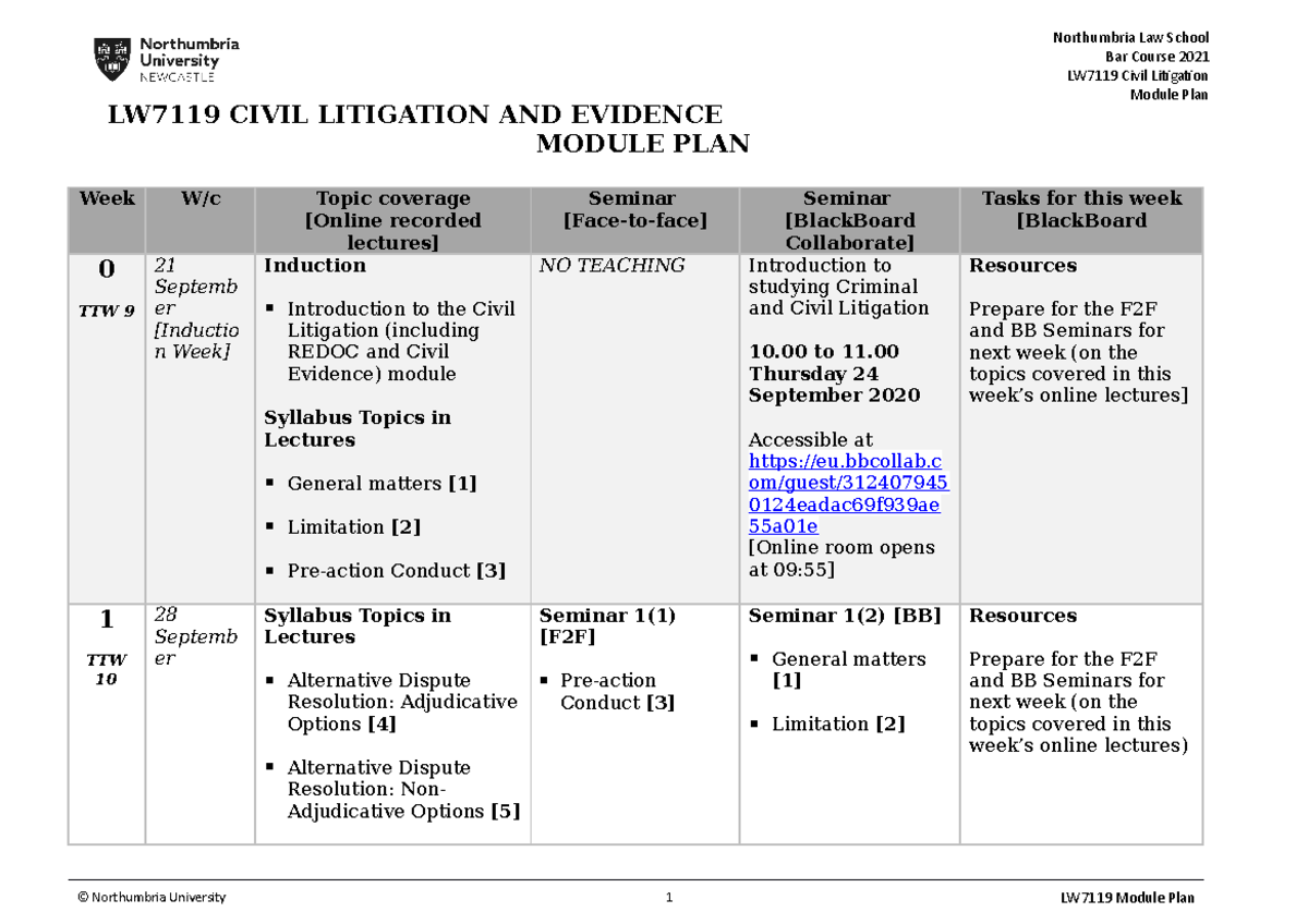 LW7119 - Civil Litigation Module Plan (BM) - LW7119 CIVIL LITIGATION ...
