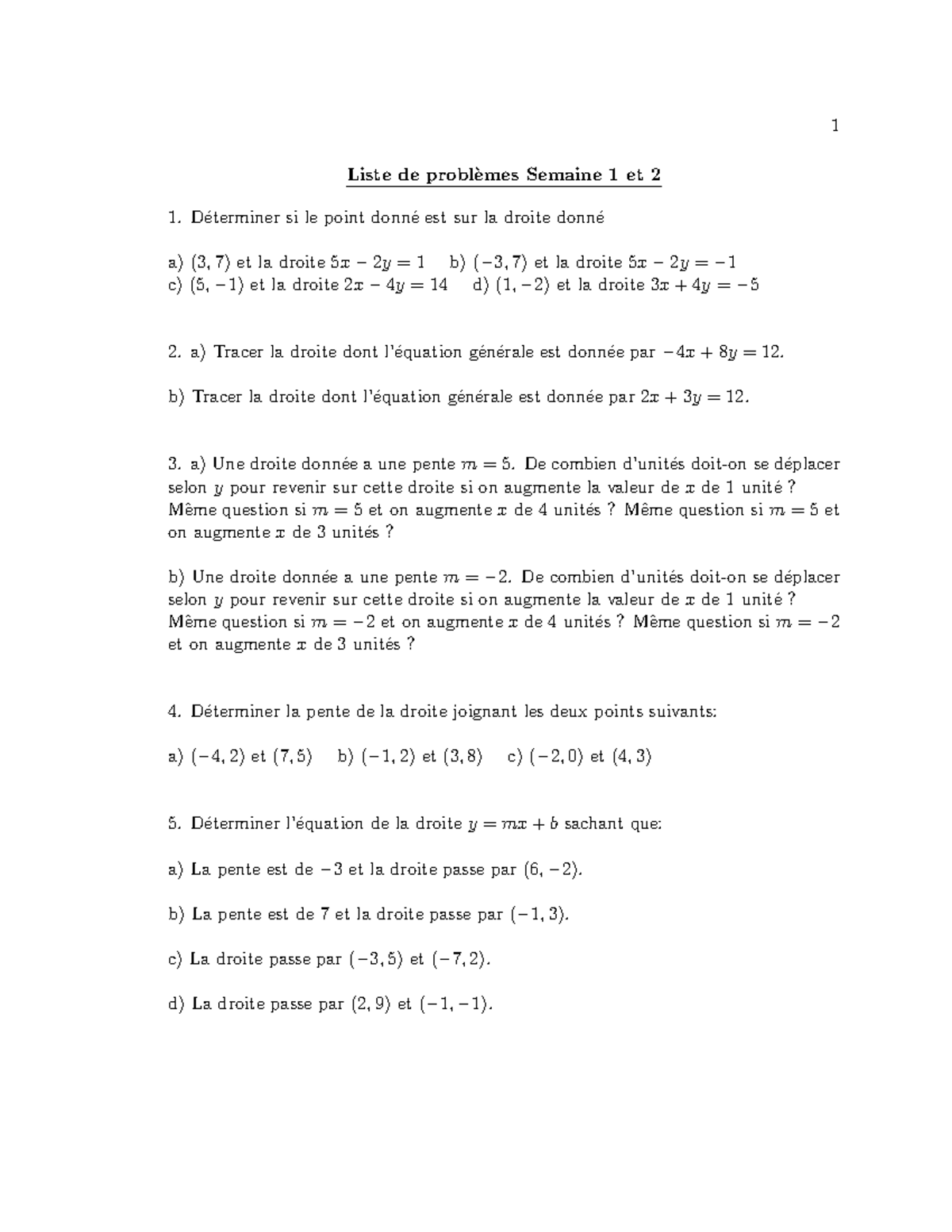 MAT1739 Liste de problèmes pour classe 1 et 2 - Liste de probl`emes ...