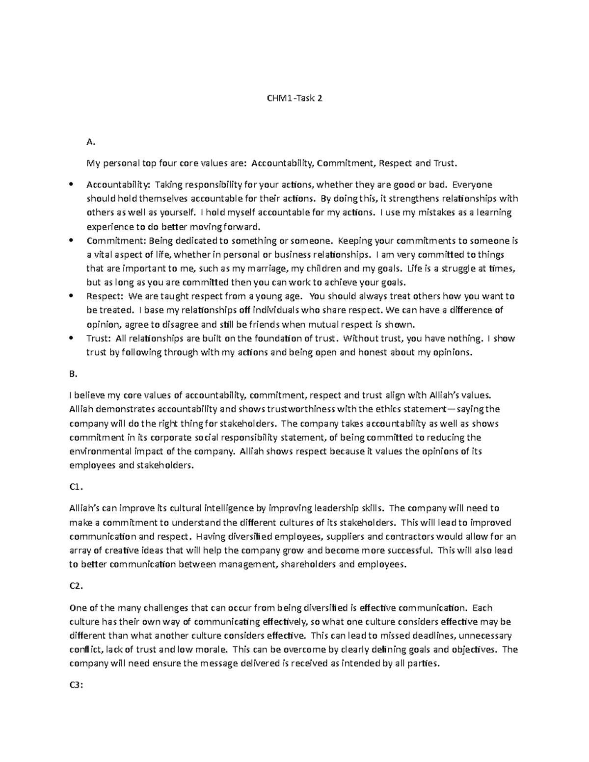 Emotional and Cultural Intelligence Assignment- CHM1- Task 2 - CHM1 ...