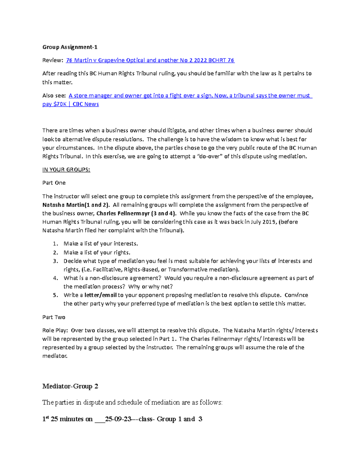 Group Assigment 1-Role Play - Group Assignment- Review: 76 Martin v ...