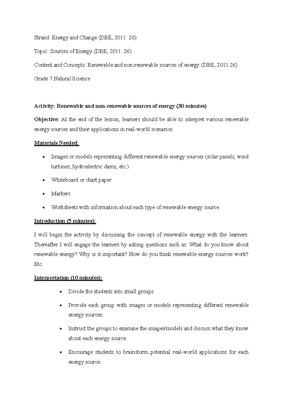 FOED7411 ICE TASK 3 - ICE TASK 3 - Strand: Energy and Change (DBE, 2011 ...