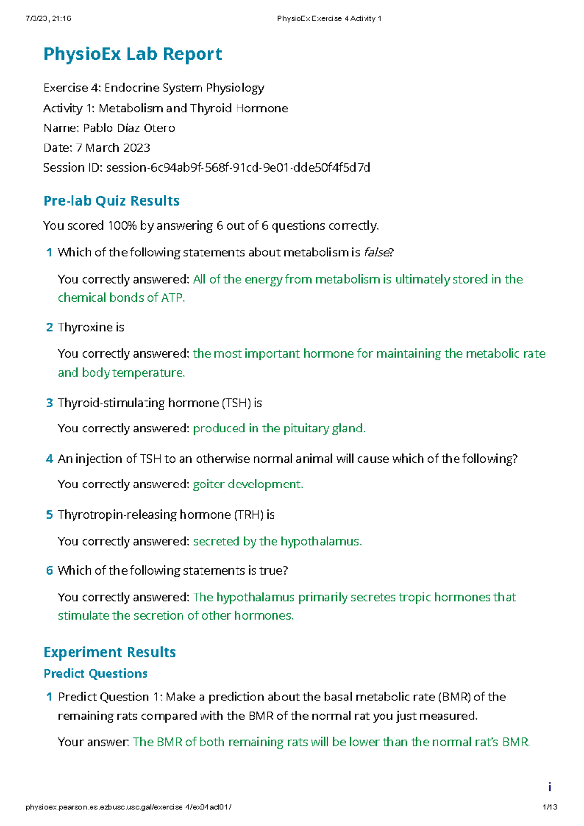 Physio Ex Exercise 4 Activity 1 - PhysioEx Lab Report Exercise 4 ...