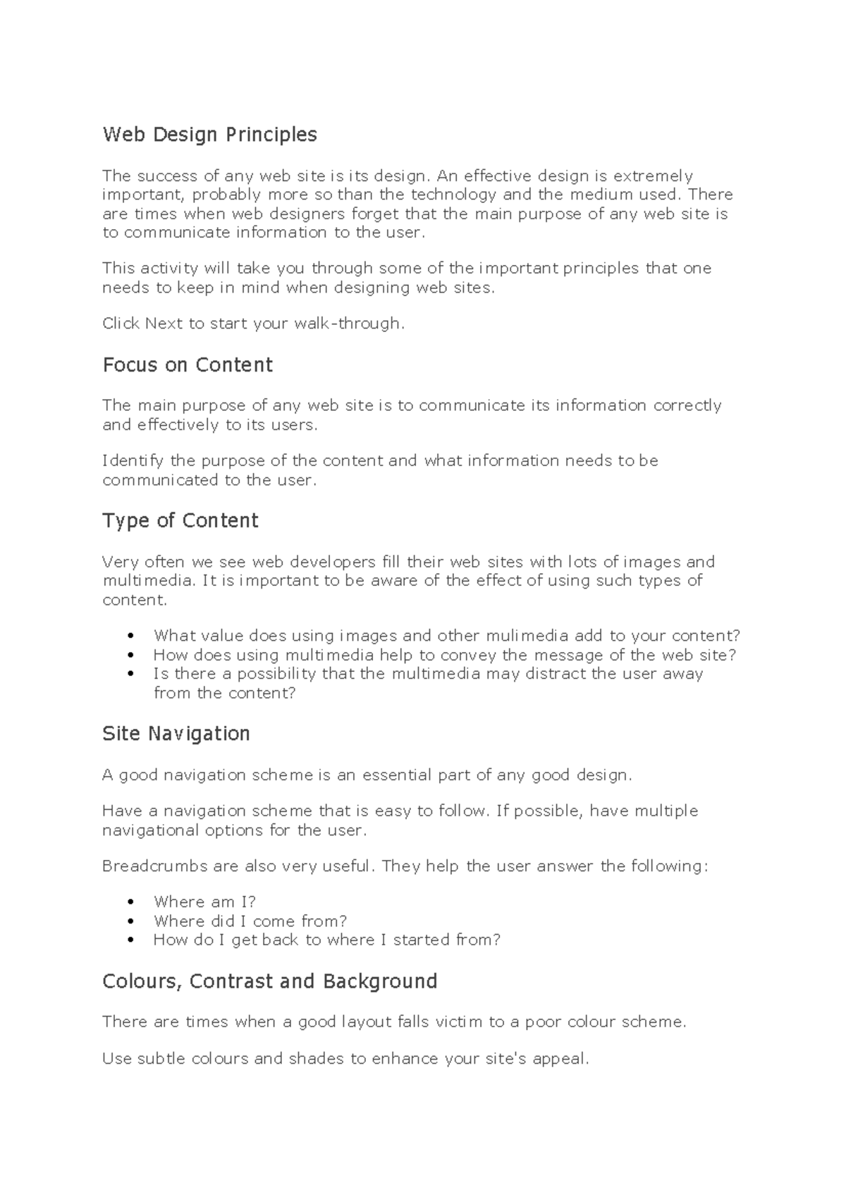 Web Design Principles on Moodle QUIZ QUESTONS AND ANSWERS FOR PRACTICE ...