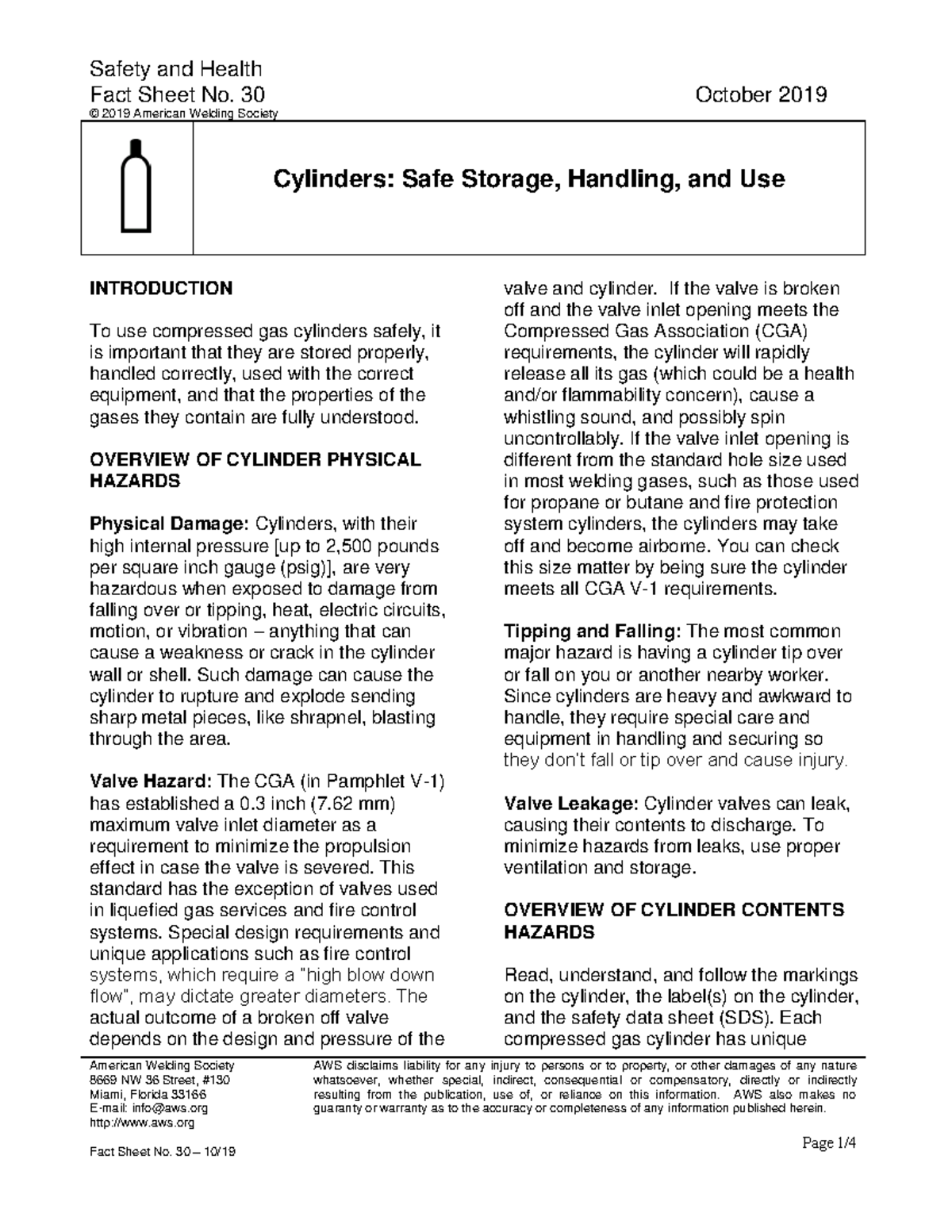Fs30-2014 04 Cylinders Safe Storage, Handling, and Use - Safety and ...