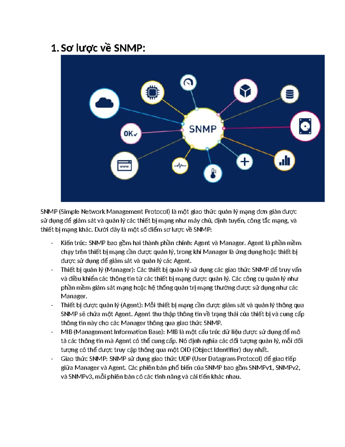 SNMP - 1. Sơ lược về SNMP: SNMP (Simple Network Management Protocol) là một giao thức quản lý ...