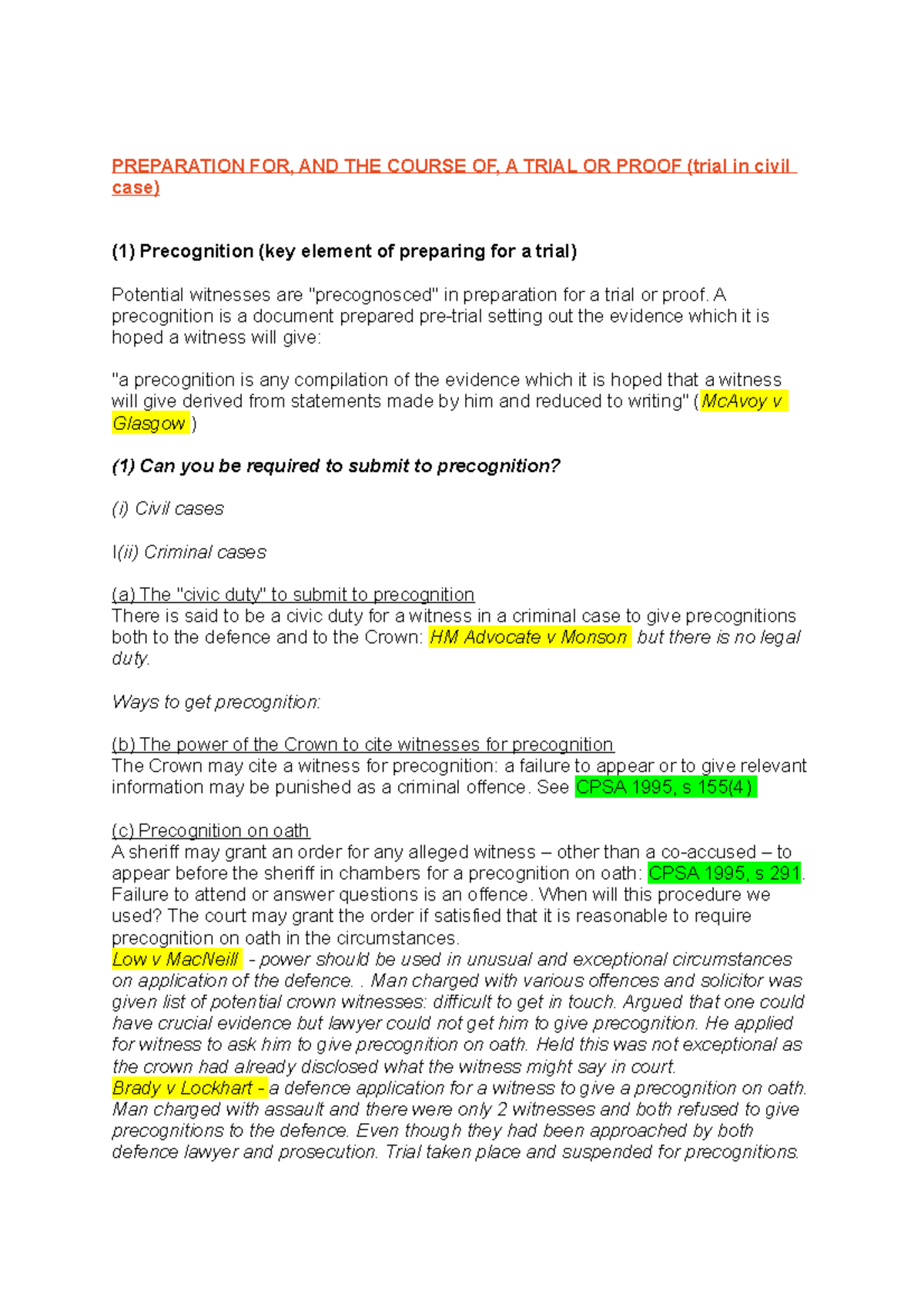 Preperation for trial - PREPARATION FOR, AND THE COURSE OF, A TRIAL OR ...