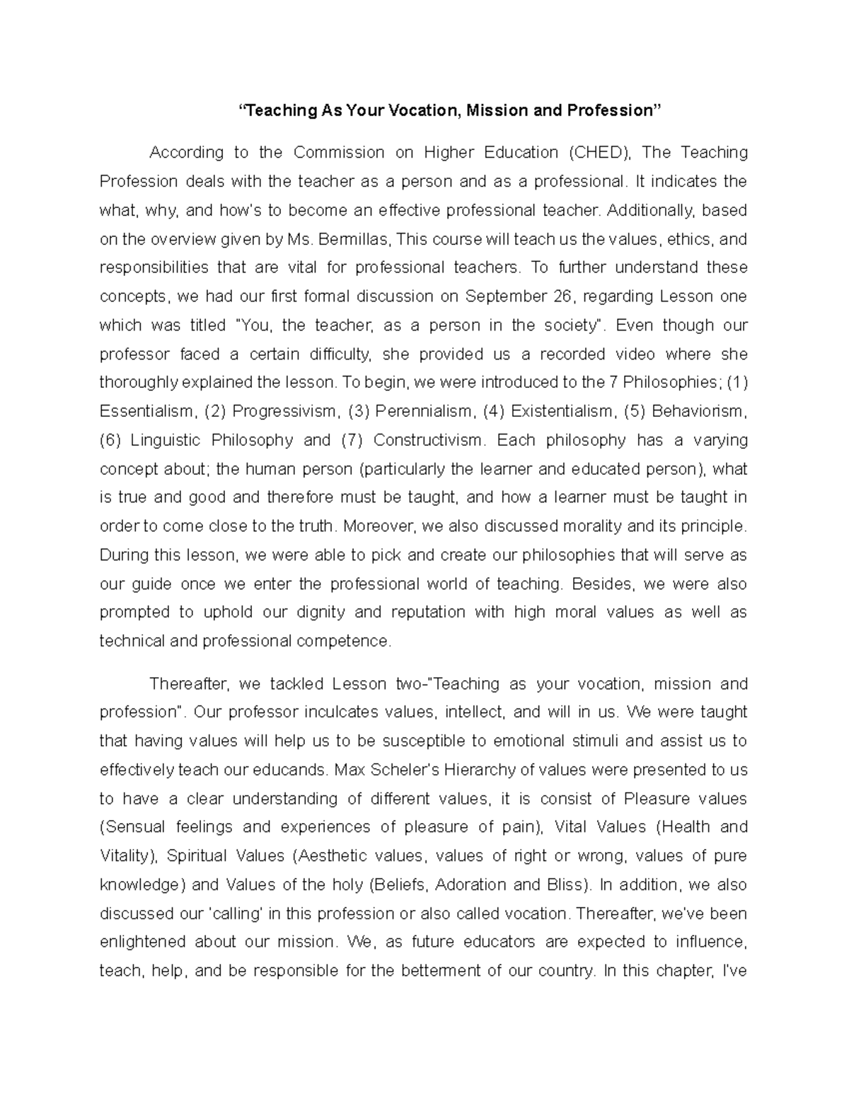 “Teaching As Your Vocation, Mission and Profession” - As Your Vocation ...