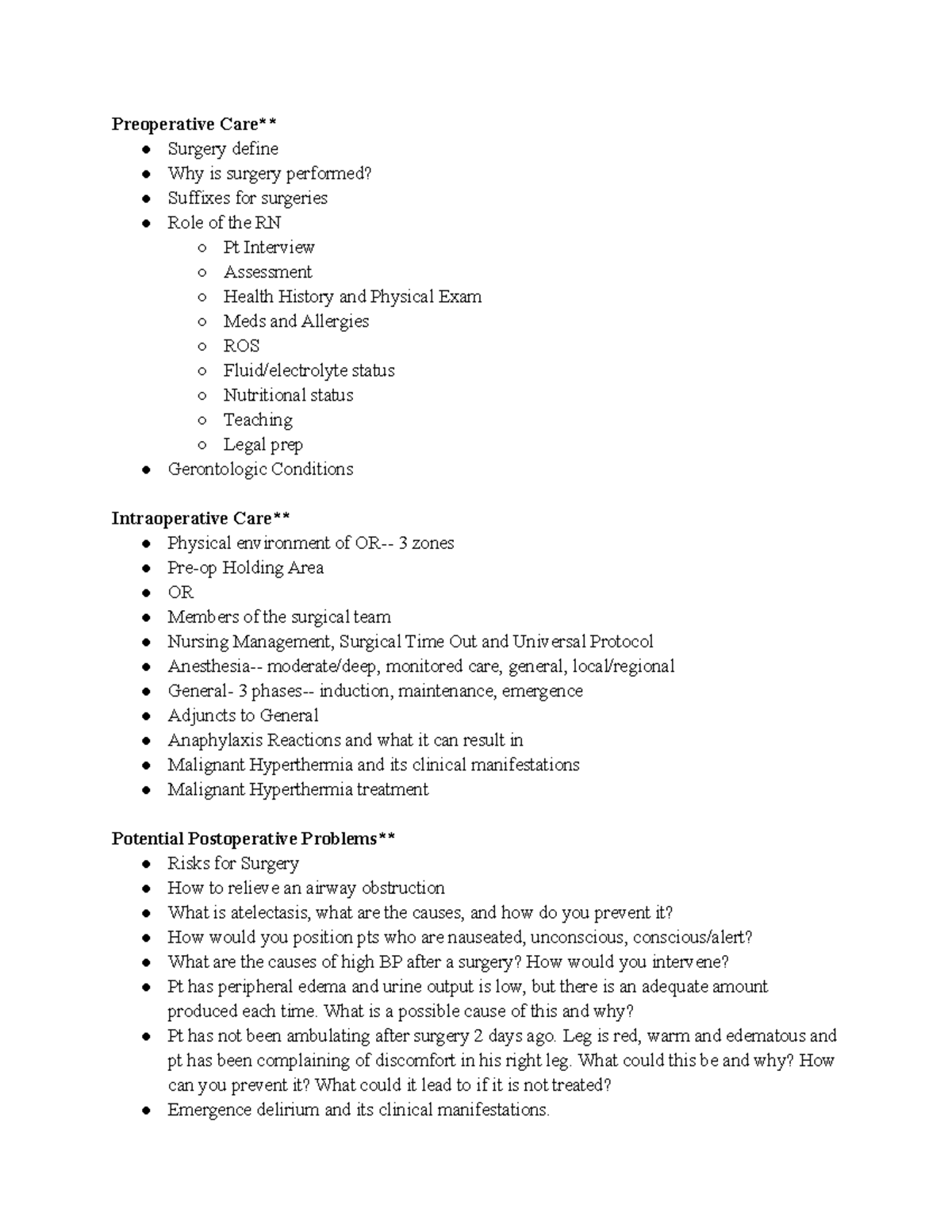 NRS 250 Final Notes - Includes content on the intraoperative care ...