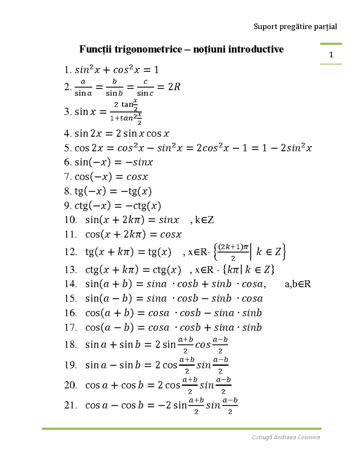 Funcții trigonometrice suport - 1 Funcții trigonometrice – noțiuni ...
