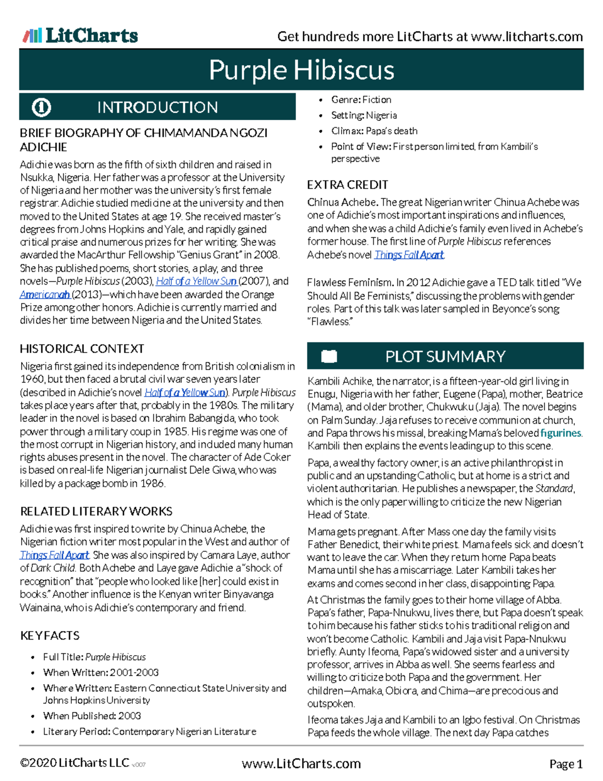 Purple hibiscus notes - Purple Hibiscus BRIEF BIOGRAPHY OF CHIMAMANDA ...