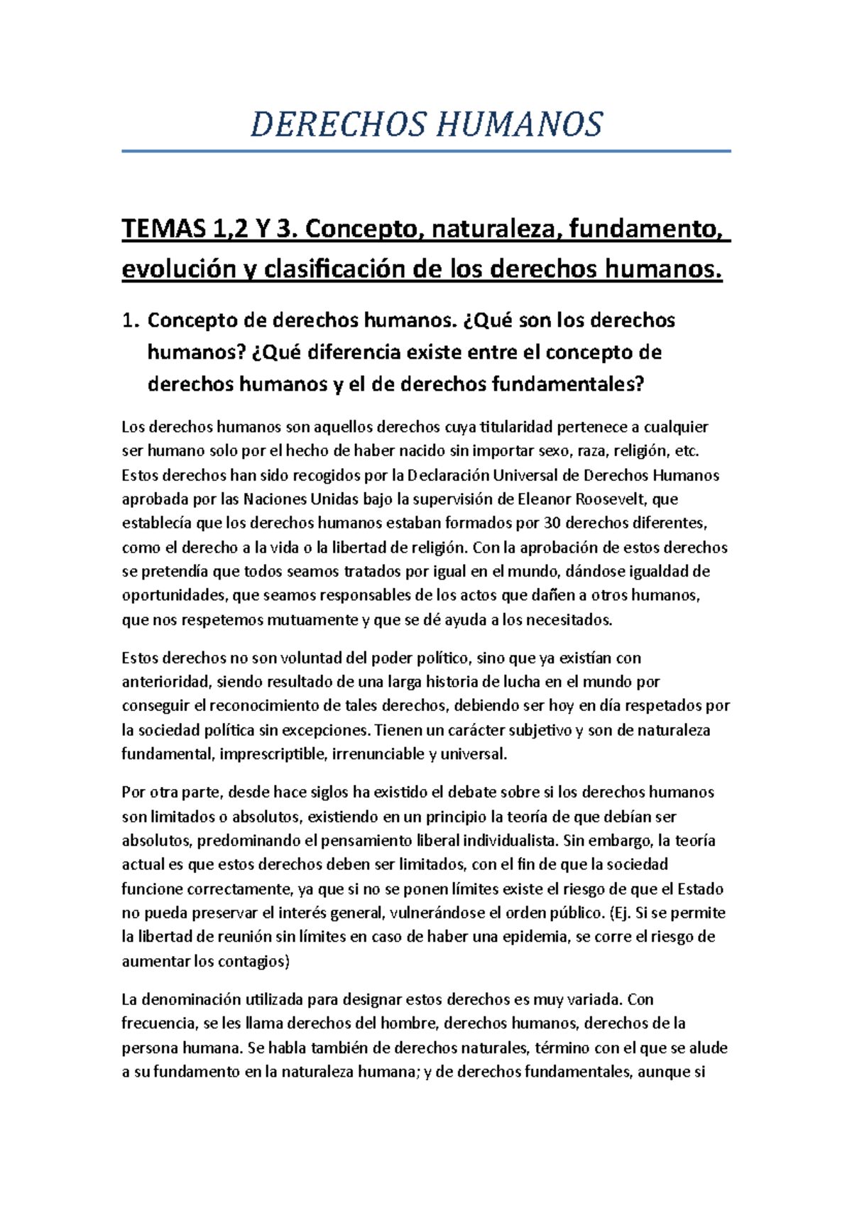 Temario Completo Derechos Humanos - Derechos Humanos, Igualdad Y Sistemas De Protección - Studocu