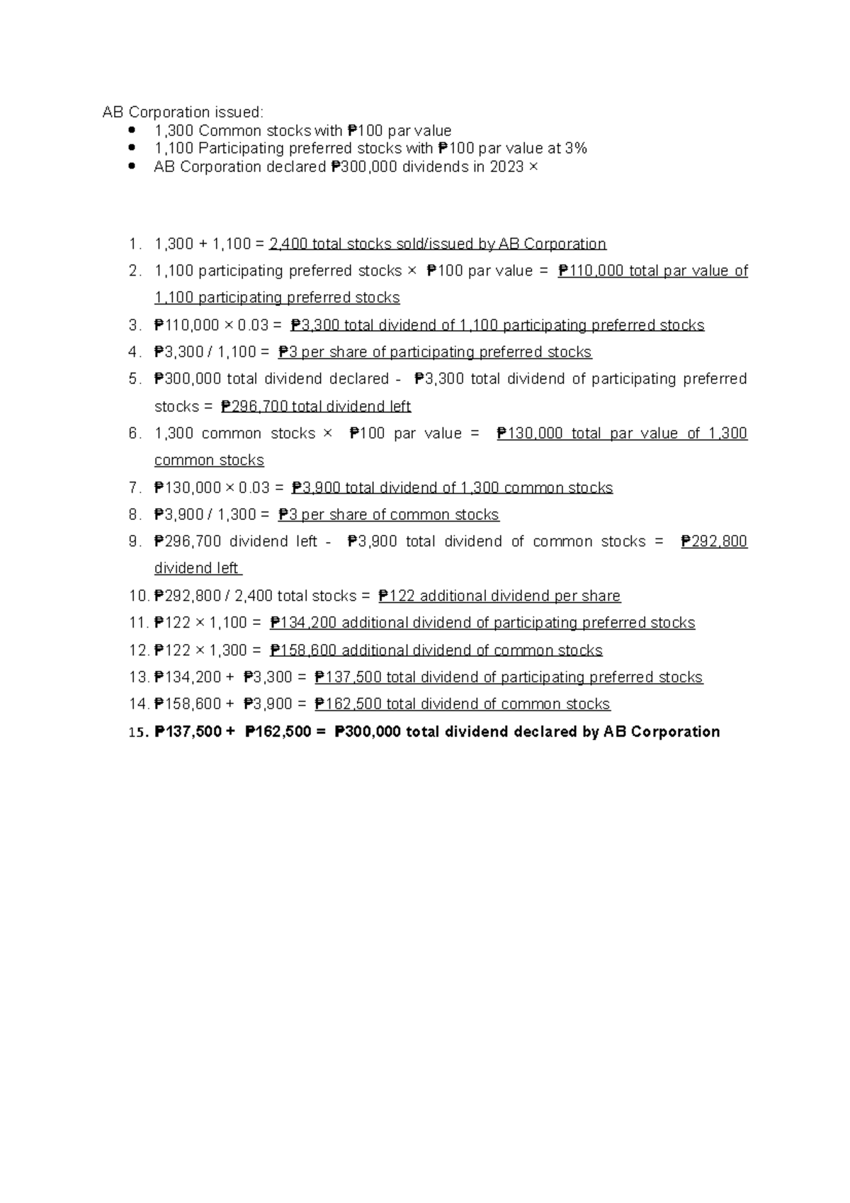 [ Corpfin] Participating Preferred Stocks - AB Corporation issued ...