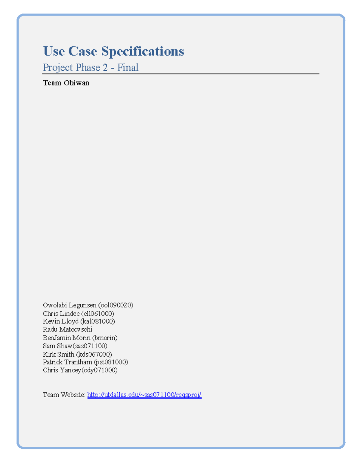 4 - Use Case Specifications - Use Case Specifications Project Phase 2 ...